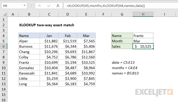 XLOOKUP two-way exact match - Excel formula | Exceljet
